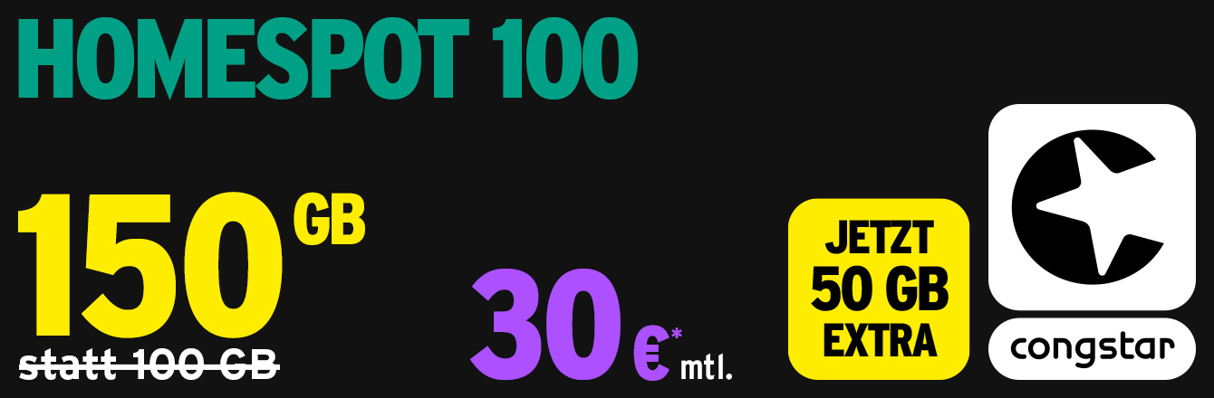 50 GB Extra-Daten bei dem congstar Homespot 100 - Telekom Profis