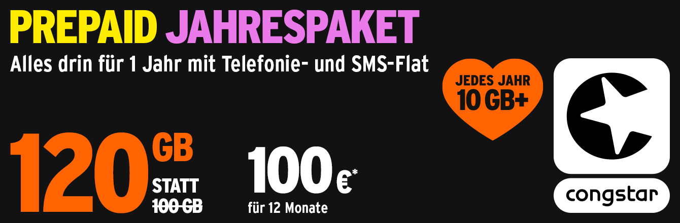 NEU: Das congstar Jahrespaket mit 100 GB + 20 GB Extra zum Start ...