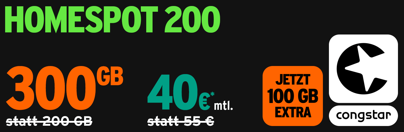 congstar: Homespot 200 mit dauerhaft 300 GB - Telekom Profis